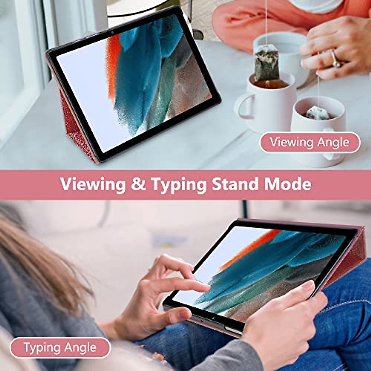 CASZONE Samsung Galaxy Tab A8 10.5 inch Case 2022 with Pencil Holder,Glitter Bling Folding Stand Smart Auto Wake/Sleep Tablet Cover Protective for Girls/Women Glitter Pink