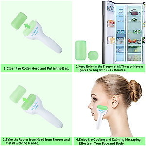 BFASU Ice Roller, Face Roller 2 PCS, Massage Tools with Mini Roller for Eye, Face and Body, Relax and Alleviate Puffiness Fine Lines Minor Pain (Green)