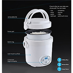 Aroma Housewares (MRC-903D) Mi 3-Cup (Cooked) (1.5-Cup UNCOOKED) Digital Cool Touch Mini Rice Cooker,White