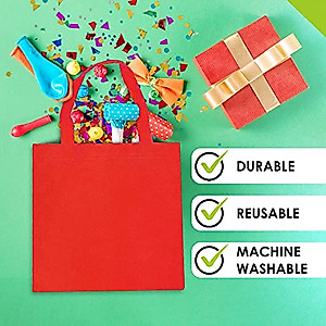 Small Tote Bags for Kids - 12 Pack 8x8 Inch Small Fabric Gift Bags with Handles, Multi Color Cloth Fabric Reusable Totes Bulk, Neon Party Favor bags for Kids Birthdays Parties, Gifts, Goodies, Treats, Candy