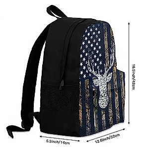 Srufqsi Deer Camo American Flag Hunting Backpack School Bookbag For Boys Girls College Backpack Laptop Backpacks Travel Daypack For Teen Women Men