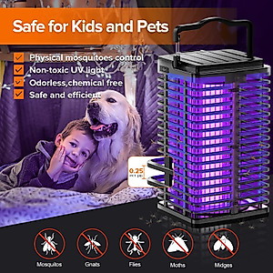 Solar Bug Zapper for Outdoor Indoor, Cordless & Rechargeable Mosquito Zapper with Reading Lamp, 4200V High Powered Mosquito Killer Insect Fly Trap 4000mAh Battery for Home, Patio, Camping