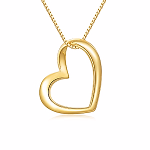 SISGEM 14k Gold Open Heart Necklace for Women, Real Gold Love Pendant and Box Chain Jewelry for Wife, Gifts for Her, 18 Inch