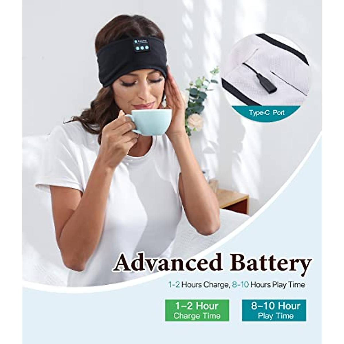 Voerou Sleep Headphones, Adjustable Bluetooth Headband Headphones, Ultra-Long Play Time Sleeping Headphones with Built in HD Hi Fi Speakers, Perfect for Sleep, Workout, Tennis, Yoga, Travel, Insomnia