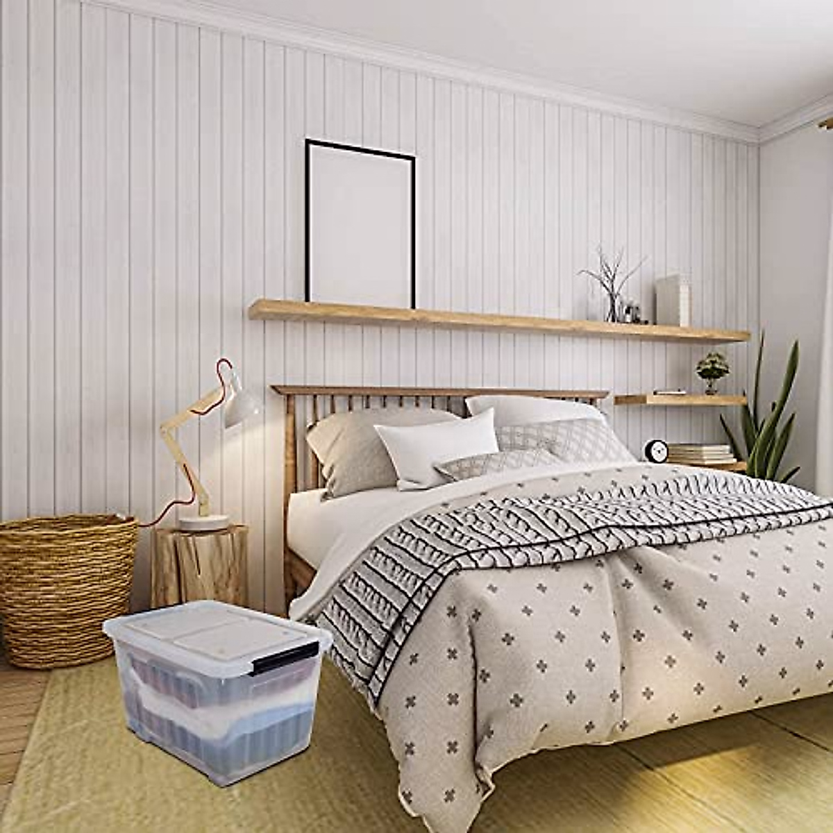 Waikhomes Set of 4 Large Plastic Storage Box with Lid, 30 L Latching Storage Box Bin, Clear