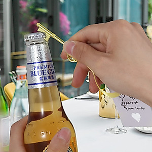 XHIPY 100 Sets Skeleton Key Bottle Opener Wedding Favors, Bridal Shower Gift for Guests with Thank You Tag Card Pillow Candy Box and Satin Ribbon (Gold)