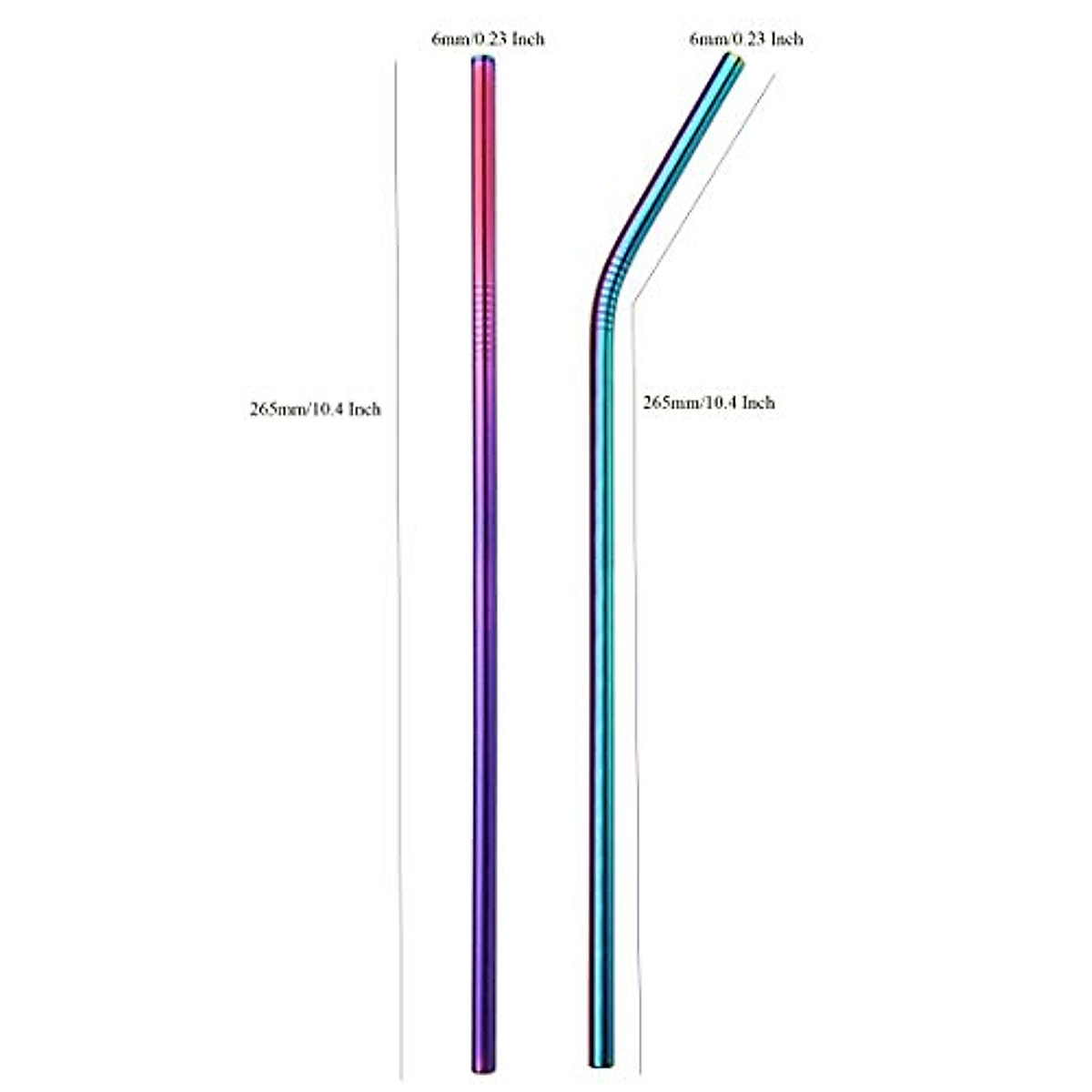Reusable Metal Straws 50Pack.Ultra Long 10.5”Stainless Steel Drinking Straws in Bulk For Wholesale.265x6mm Straight Curved Straws for 20/30oz Tumblers Yeti (50pcs all straight Rainbow-10.5")