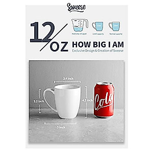 Sweese 611.001 Porcelain Mugs - 12 Ounce for Coffee, Tea, Mocha and Mulled Drinks - Set of 6, White