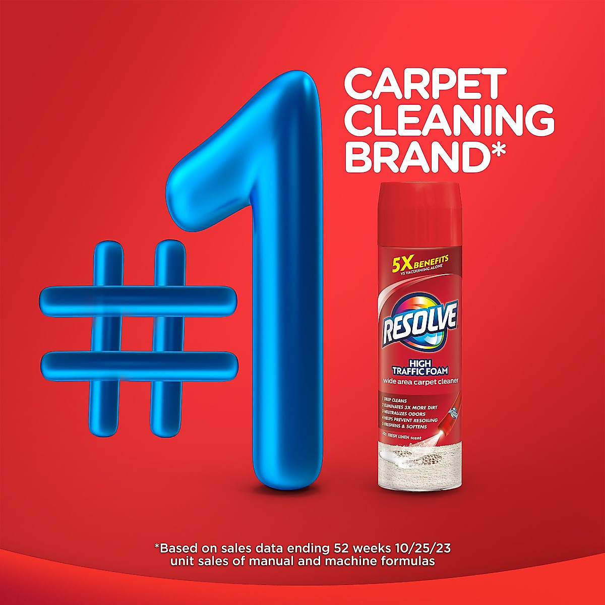 Resolve High Traffic Carpet Foam, 22 oz Can, Cleans Freshens Softens & Removes Stains