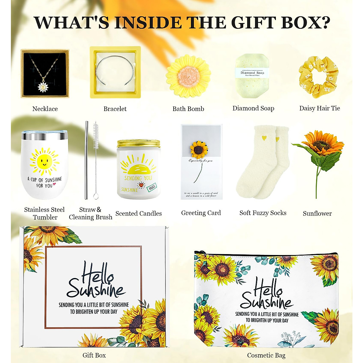 Sunflower Gifts for Women,Birthday Gifts for Women,Sending Sunshine Gift,Thank You Gifts,Care Package,Thinking of You Gifts for Women Mom Grandma Sister Best Friend,Graduation Gifts for Her
