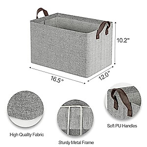 TOPIA HOME Storage Baskets for Shelves with Metal Frame, EXTRA LARGE, 2-Pack Closet Organizers and Storage Bins for Organization, Collapsible Rectangle Fabric Organizing Boxes, Gray, TP05G