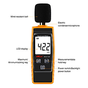 Decibel Meter Sound Level Reader 30-130dB(A), Hand-held Sound Noise Meter with Backlight Alarm, Digital Noise Meter Decibel Monitoring Tester Calibrated Audio Noise Volume Measuring Instrument