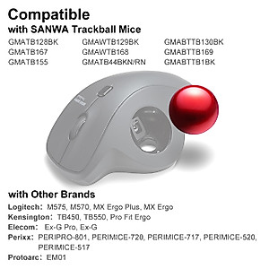 SANWA Small Trackball 34mm/1.34in, Replacement Ball for Logitech M575, M570, MX Ergo, ELECOM, Kensington, Perixx, and Other Compatible Trackball Mice, Glossy Red