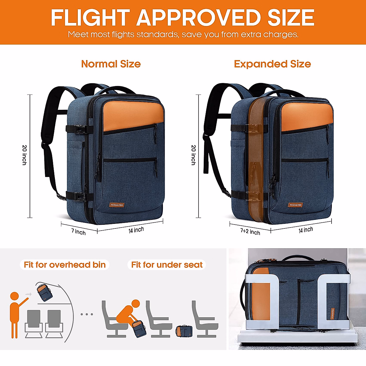 POWAITER Large Travel Backpack for Women Men Fits 17 Inch Laptop, Airline Approved Carry On Backpack with 4 Packing Cubes-Navy