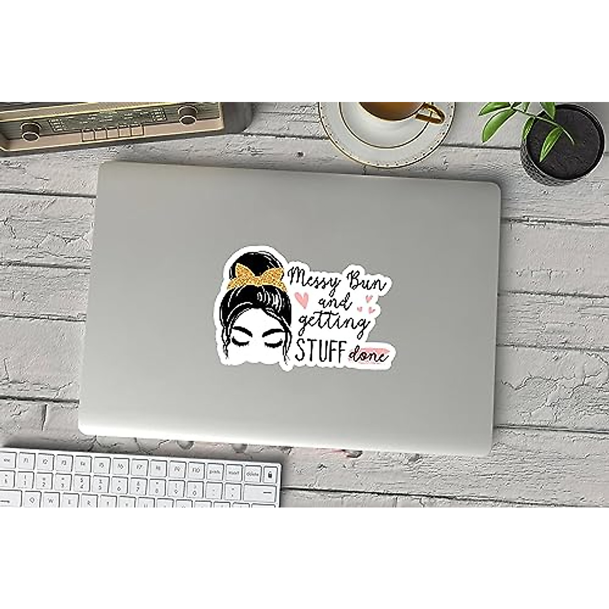 Miraki Messy Bun And Getting Stuff Done Stickers, Teacher Stickers, Funny Stickers, Water Assitant Die-Cut Vinyl Funny Decals for Laptop, Phone, Water Bottles, Kindle Sticker