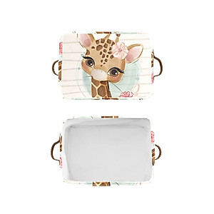 Giraffe Flower Personalized Custom Name Waterproof Storage Boxs Baskets Clothts Towel Book for Bathroom Office 1 Pack
