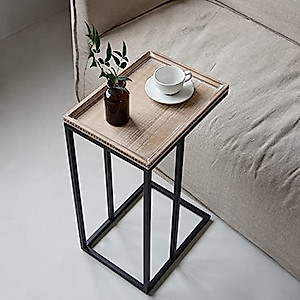 COZAYH Farmhouse C Table Couch End Table, Distressed Beaded Edge Tray Top Snack Side Table, Black F03101 0 F03101 0