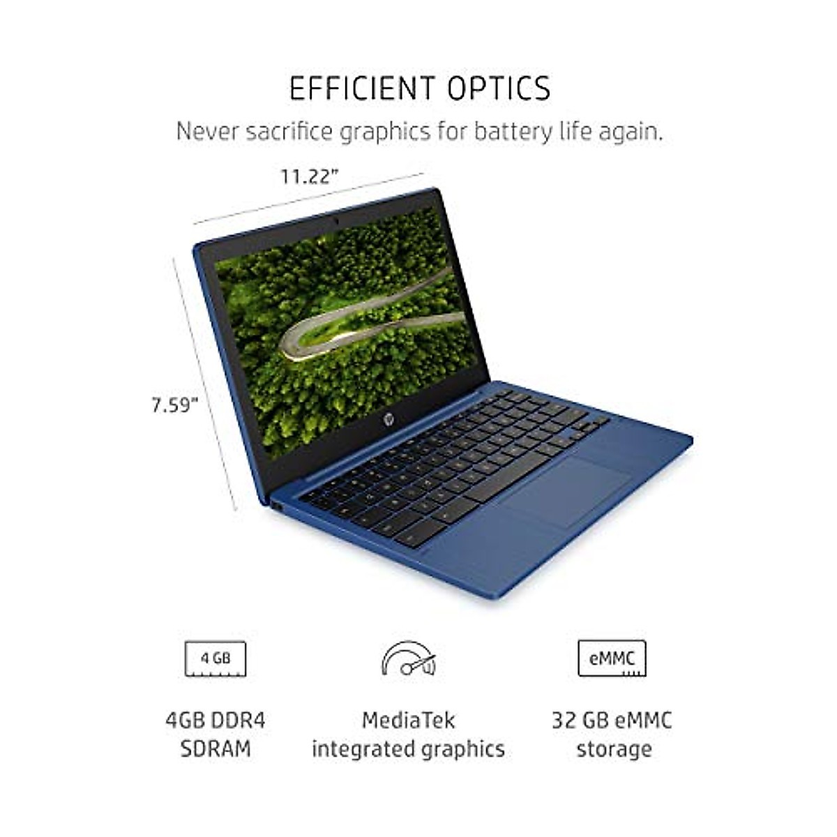 HP Chromebook 11-inch Laptop - MediaTek - MT8183 - 4 GB RAM - 32 GB eMMC Storage - 11.6-inch HD IPS Touchscreen - with Chrome OS™ - (11a-na0060nr, 2020 model, Indigo Blue)