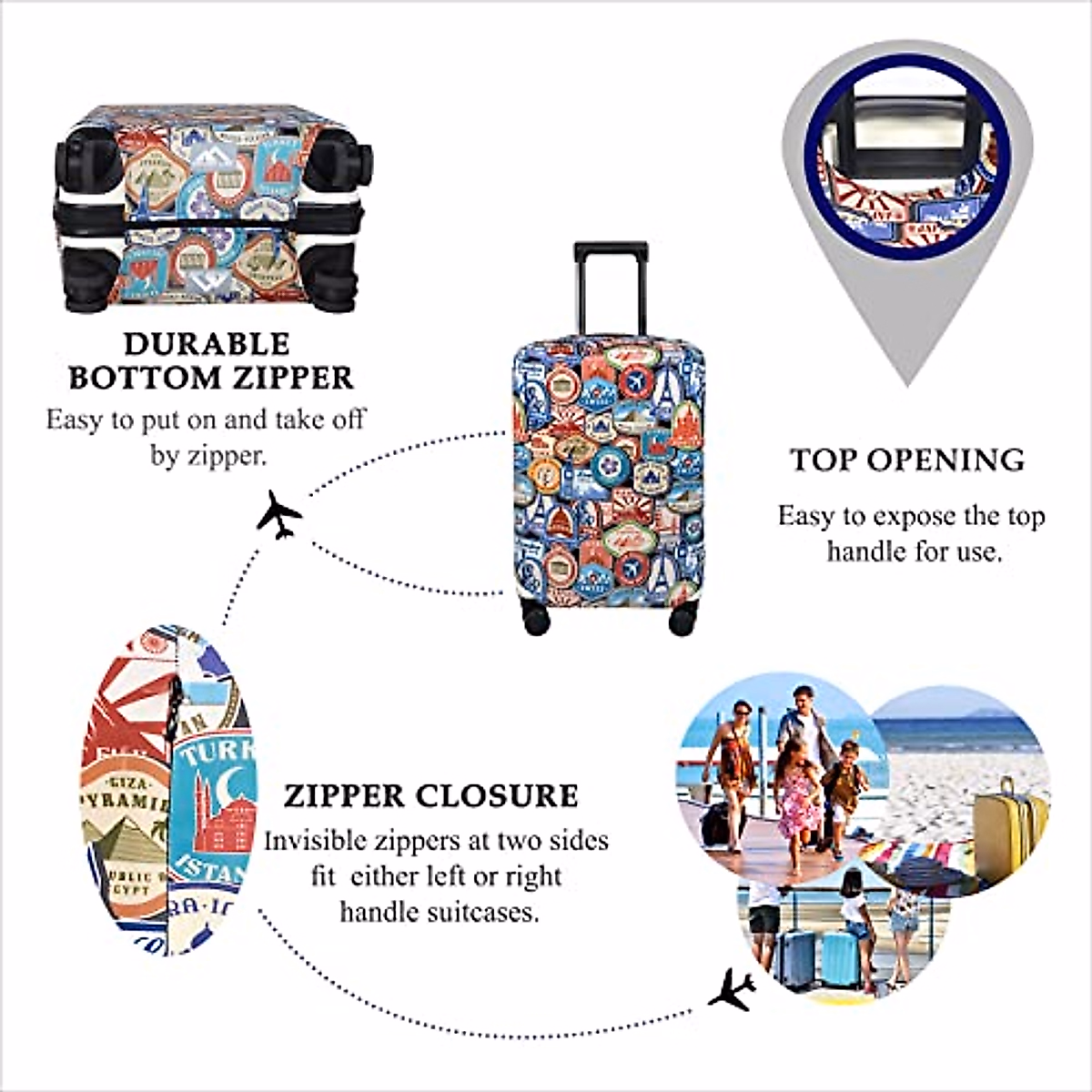 Explore Land Travel Luggage Cover Suitcase Protector Fits 18-32 Inch Luggage (Landmark Sticker, S(18-22 inch Luggage))