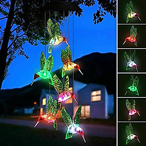 Hummingbird Solar Light, Epicgadget Solar Bird Wind Chime Color Changing Outdoor Solar Garden Decorative Lights for Walkway Pathway Backyard Christmas Decoration Parties (Green Wing Hummingbird)