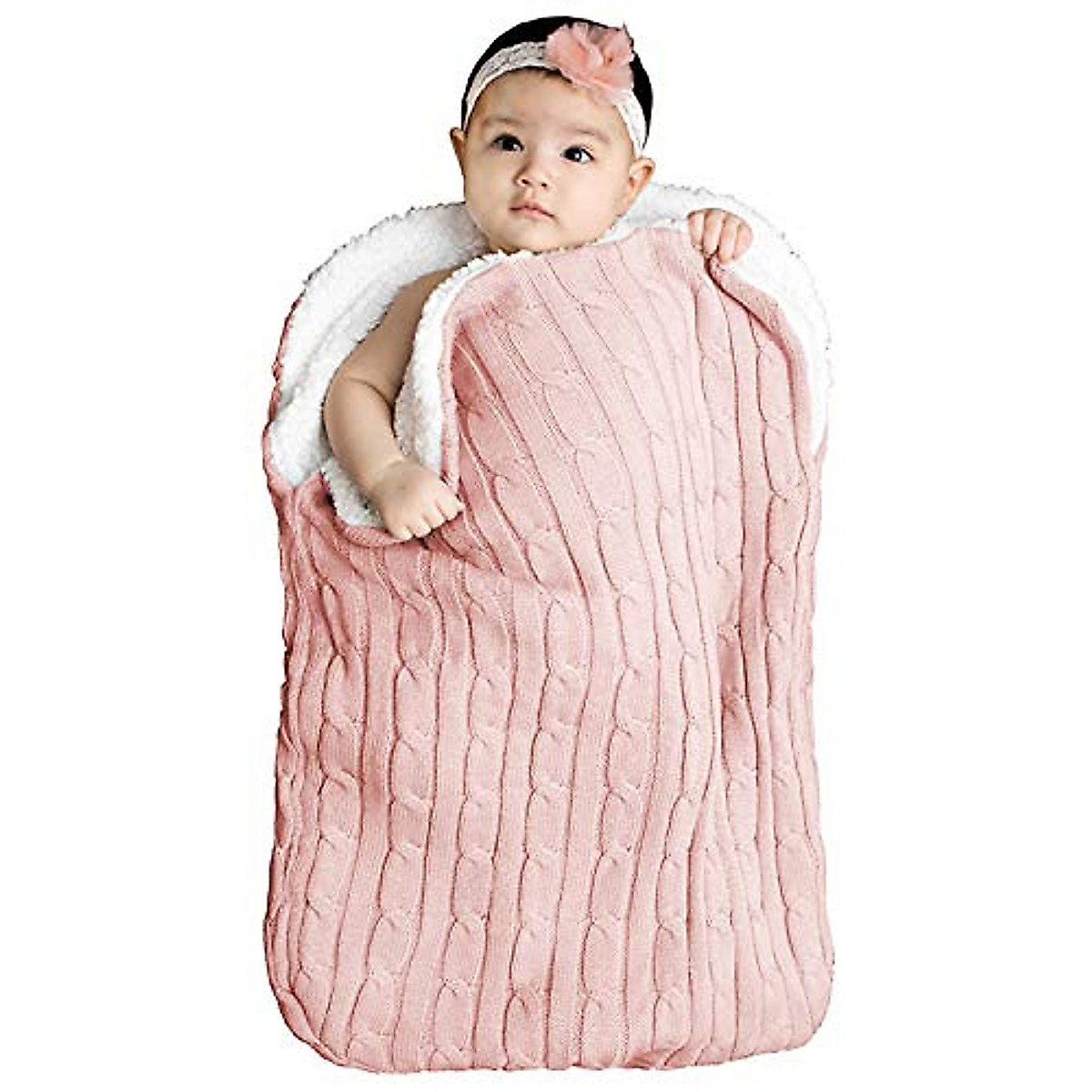 XMWEALTHY Baby Girls Boys Wrap Swaddle Blankets Newborn Infant Knit Plush Receiving Blankets Sleeping Sack Color Pink