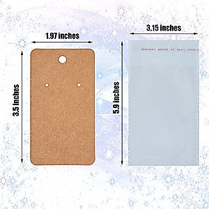Twavang Earring Card Holder Set, 100Pcs Kraft Paper Earring Display Cards, 100 Pairs Clear Earring Backs with 100Pcs Self Adhesive Bags for Earrings Jewelry Display (Brown, 3.5" x 2")