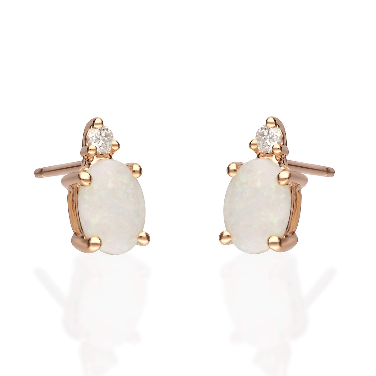 Gin & Grace 10K Rose Gold Natural Opal & Diamond (I1,I2)Stud Earring for Women