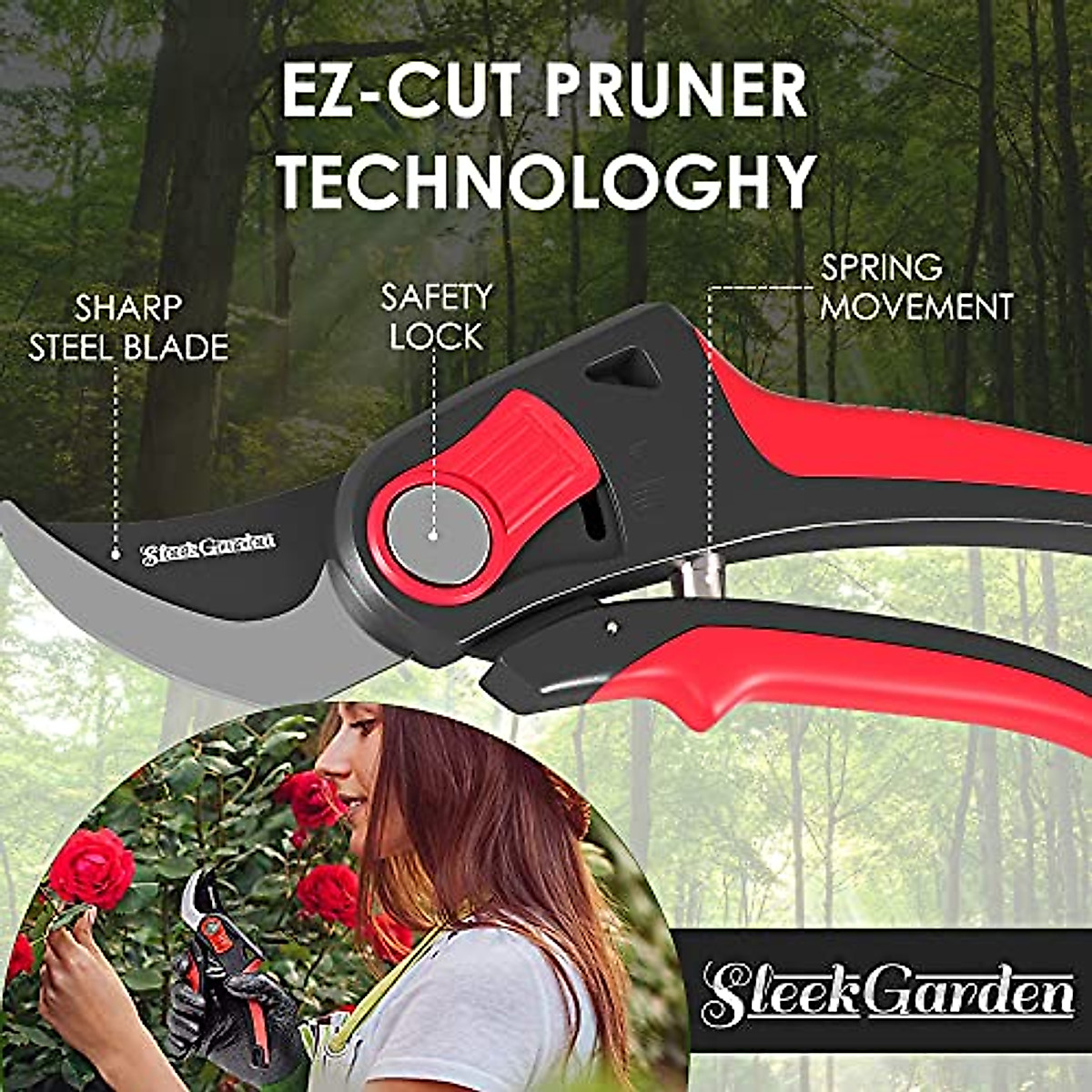 8-Piece Gardening Tool Set-Includes EZ-Cut Pruners, Lightweight Aluminum Hand Tools with Soft Rubber Handles- Trowel, Bamboo Gloves, Garden Tote, High Density Comfort Knee Pad Gardening Gifts Tool Set