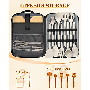 PEKREWS Chef Backpack with Knife Roll Bag, 40+ Slots Pockets for Knives Laptop and Kitchen Utensils Storage, Water-resistant Professional Chef Knife Case Gifts for Men and Women, Black