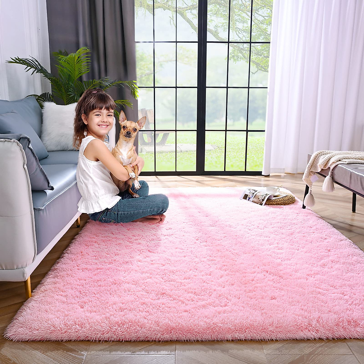 Lascpt Area Rugs for Living Room, Super Soft Fluffy Fuzzy Furry Shag Rug for Bedroom, Pink, 3x5, Plush Carpet Home Decor for Girls Kids Dorm Room, Accent Indoor Non-Slip Cute Baby Nursery Rug