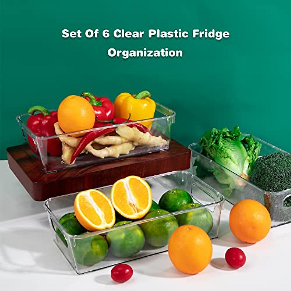 Refrigerator Organizer Storage Bins, Fridge Organizer Storage Bins Pantry Storage and Cabinet Organizers for Bath Kitchen (6)