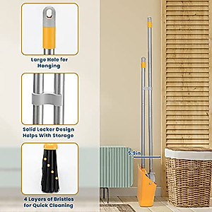 TrueYee Broom and Dustpan Set for Home, 52" Stand Up Dust Pans with Long Handle, Extendable Broom with Dustpan Combo Set, Indoor Broom Long Handle Dust Pan for Lobby Office Kitchen