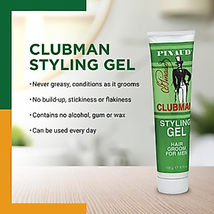 Clubman Pinaud Styling Gel Hair Groom for Men, Conditioning, Non-Greasy, 3.75 Fl Oz