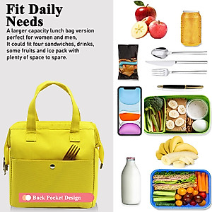 Mziart Insulated Lunch Bag Simple Bento Cooler Bag Lunch Tote Bag for Lunch Box for Women Men Adult Picnic Working Hiking Beach (Yellow)