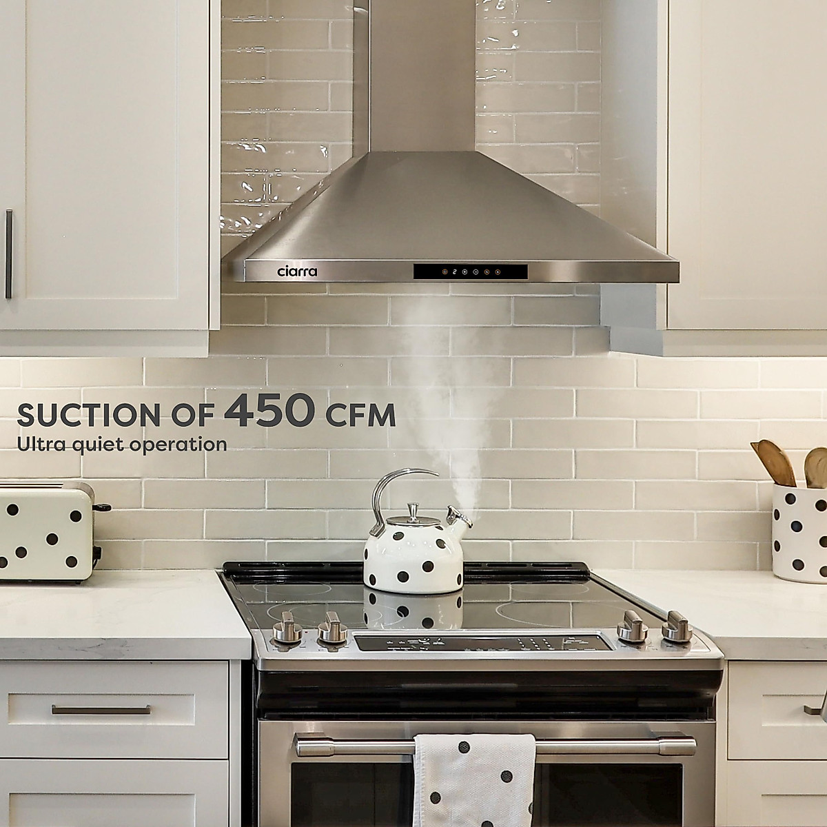 CIARRA Range Hood 30 inch 760m3/h Ductless Stove Hood Vent for Kitchen in Stainless Steel, Ducted and Ductless Convertible