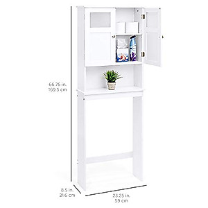 Best Choice Products Wooden Over-The-Toilet Space Saving Cabinet Shelf Tower Rack for Linens, Toiletry, White
