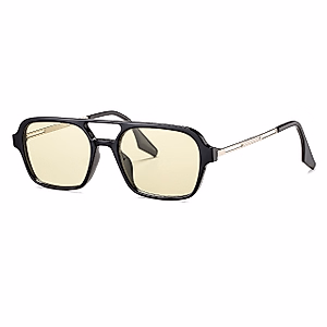 DeBuff Vintage 70s Flat Aviator Sunglasses for Women Men, Retro Square Glasses UV400 Protection Shades