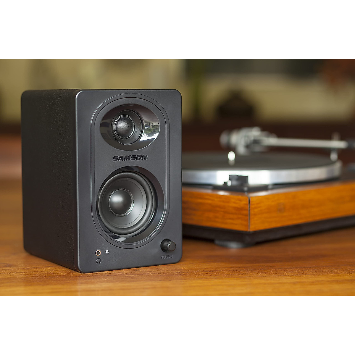 Samson MediaOne M30 3" Powered Studio Monitors with 3.5mm Outputs (Pair) Bundle with Blucoil Acoustic Isolation Pads (2-Pack), 12" Acoustic Wedges (4-Pack), and 5' Audio AUX Cable