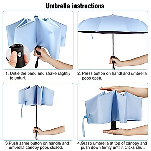 Shinok Travel Umbrella Compact Folding Sun Umbrellas Lighweight Auto Open Close for Women Parasol Blue