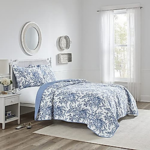 Laura Ashley Home - Queen Quilt Set, Reversible Cotton Bedding with Matching Shams, Lightweight Home Decor for All Seasons (Bedford Delft Blue, Queen)