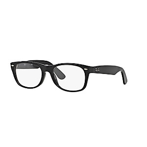 Ray-Ban RX5184 New-Wayfarer Prescription Eyeglass Frames, Shiny Black/Demo Lens, 52 mm