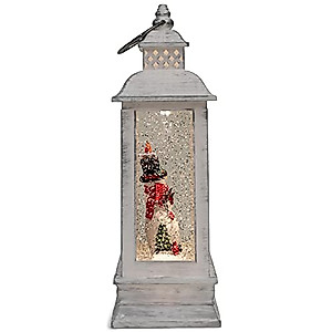 DEMDACO Distressed White Snowman Scene Musical LED 10.5 x 6.5 Resin Christmas Decorative Tabletop Snow Water Globe