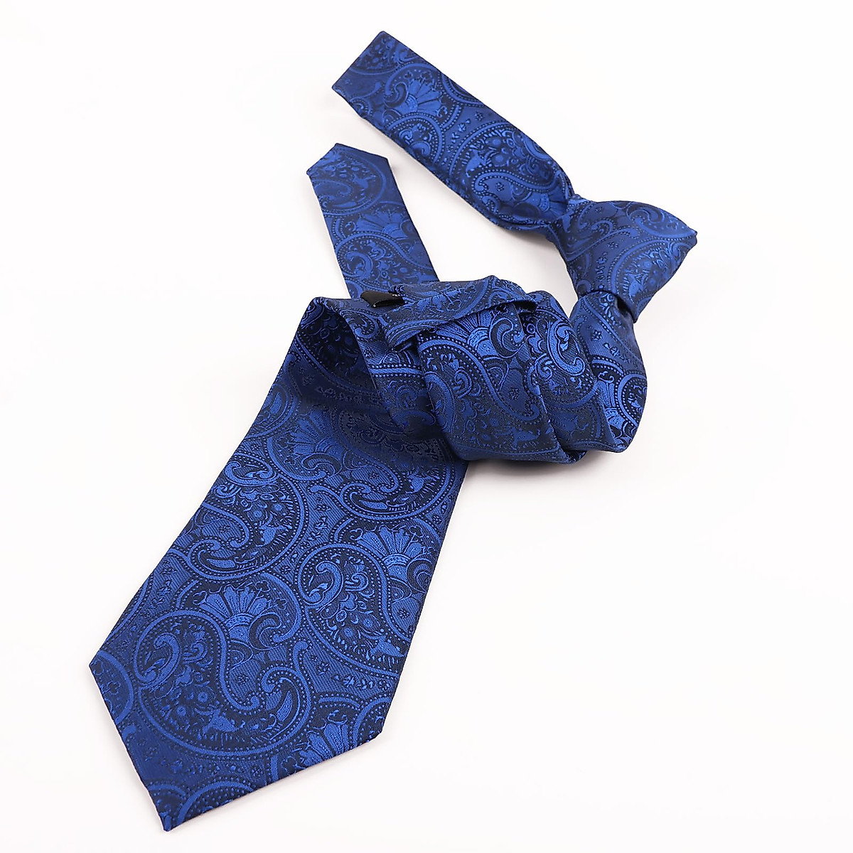 Alizeal Men Paisley Necktie and Handkerchief, Royal Blue