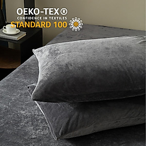 SE SOFTEXLY Velvet Duvet Cover King Size, Soft Flannel Duvet Cover with Zipper Solid Breathable Silky Velour Comforter Cover, Cozy Winter Duvet Cover Set with 2 Pillowcases, 90" x 104", Charcoal Grey