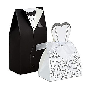 BEISHIDA Wedding Favor Boxes Small Wedding Party Favor Boxes Bride and Groom Candy Boxes for Bridal Shower Decorations Dress and Tuxedo Favor Boxes 50pcs