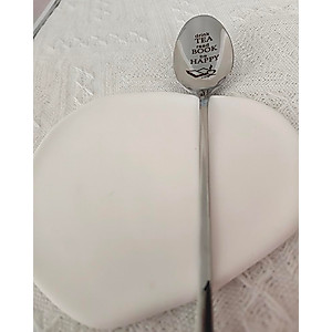 Tea Book Gifts Spoon for Women Men Drink Tea Read Book be Happy Spoon for Daughter Friends Tea Book Lover Gift for Teen Christmas Birthday Gifts for Tea Book Lover Spoons