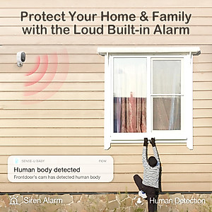 Sense-U Baby Security Camera 2 for Outdoor or Indoor, HD Smart Monitor for Baby, Pet, Human, with Night Vision, PIR Motion Detection, Siren Alarm, No Monthly Fee