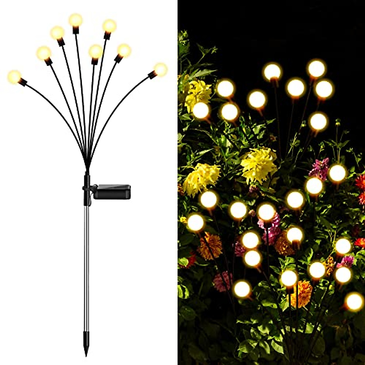 KNHUOS 8LED Solar Garden Lights, Solar Swaying Light, Sway by Wind, Solar Firefly Lights Outdoor Waterproof Landscape Decoration Lights, Yard, Pathway, Parties, Camping, Warm White(1 Pack)