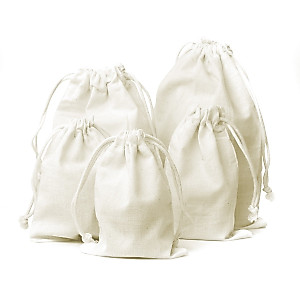 Knitial 6"x9" Natural Cotton Muslin Drawstring Bags Multipurpose 25 Bag Pack