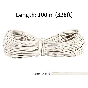 Natural Cotton Rope, JEUIHAU 328 Feet 1/4 Inch Cotton Clothesline Rope, All-Purpose Braided Cotton Rope Utility Cord for Clothes Hanging, Crafting, Macrame, Basket Making, and DIY Art Projects